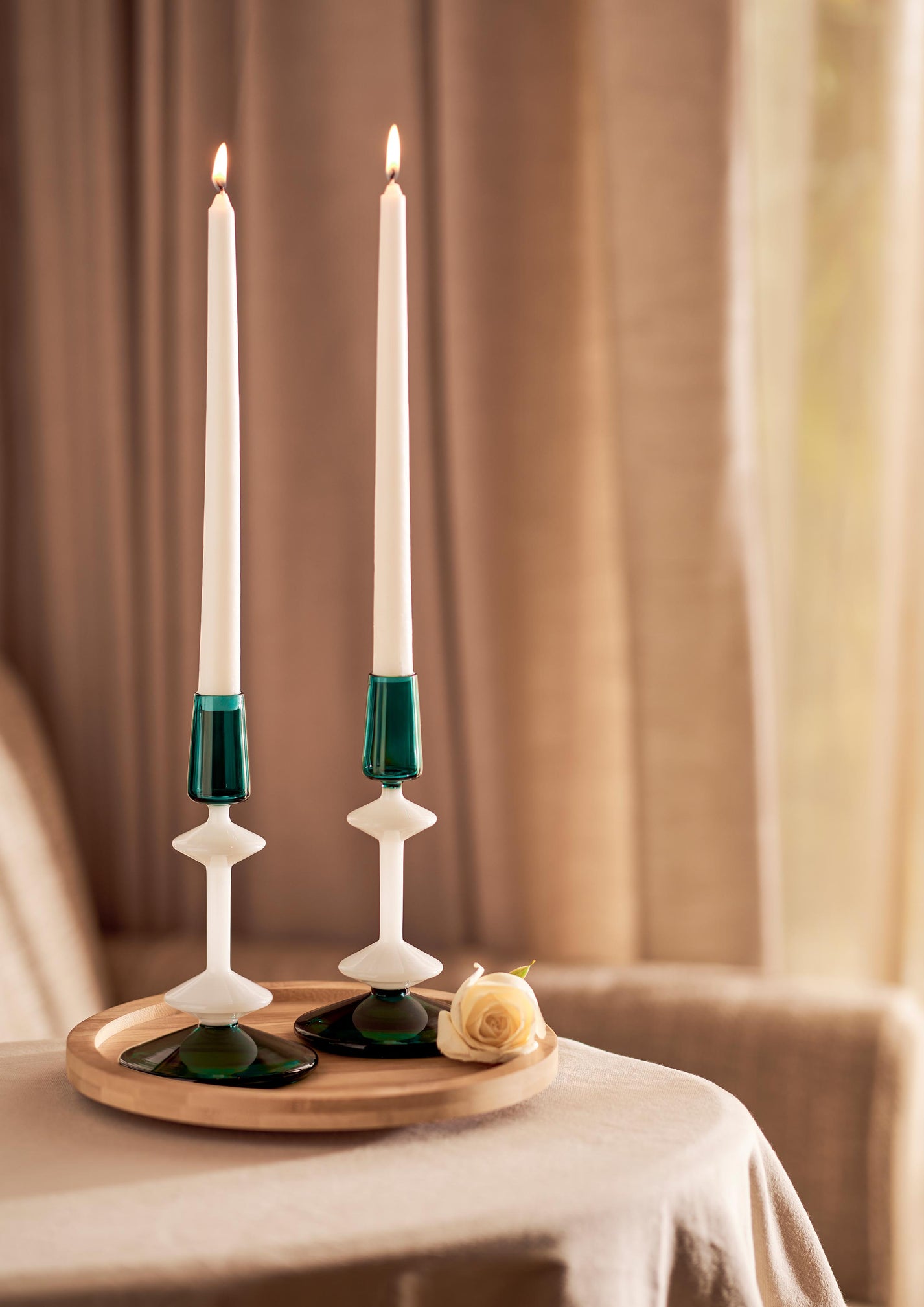 Emerald Candle Stand – Tall Glass Holder for Tapered Candles – Glass Forest